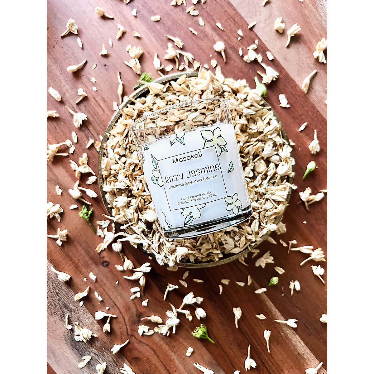 Jazzy Jasmine - Masakali Collection from Casa Dekor. Handmade Jasmine Scented Coconut Soy Wax Candle with Premium & Sustainable Ingredients. 7.5oz - Luxury Scented Candle