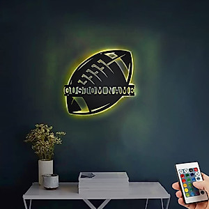 Personalized Football Gifts for Men Custom Name Football with Led Night Light, Football Neon Light Wall Sign 16 Colors Changing with Remote Control, Sport Lover Christmas Birthday Gift (Style 2)