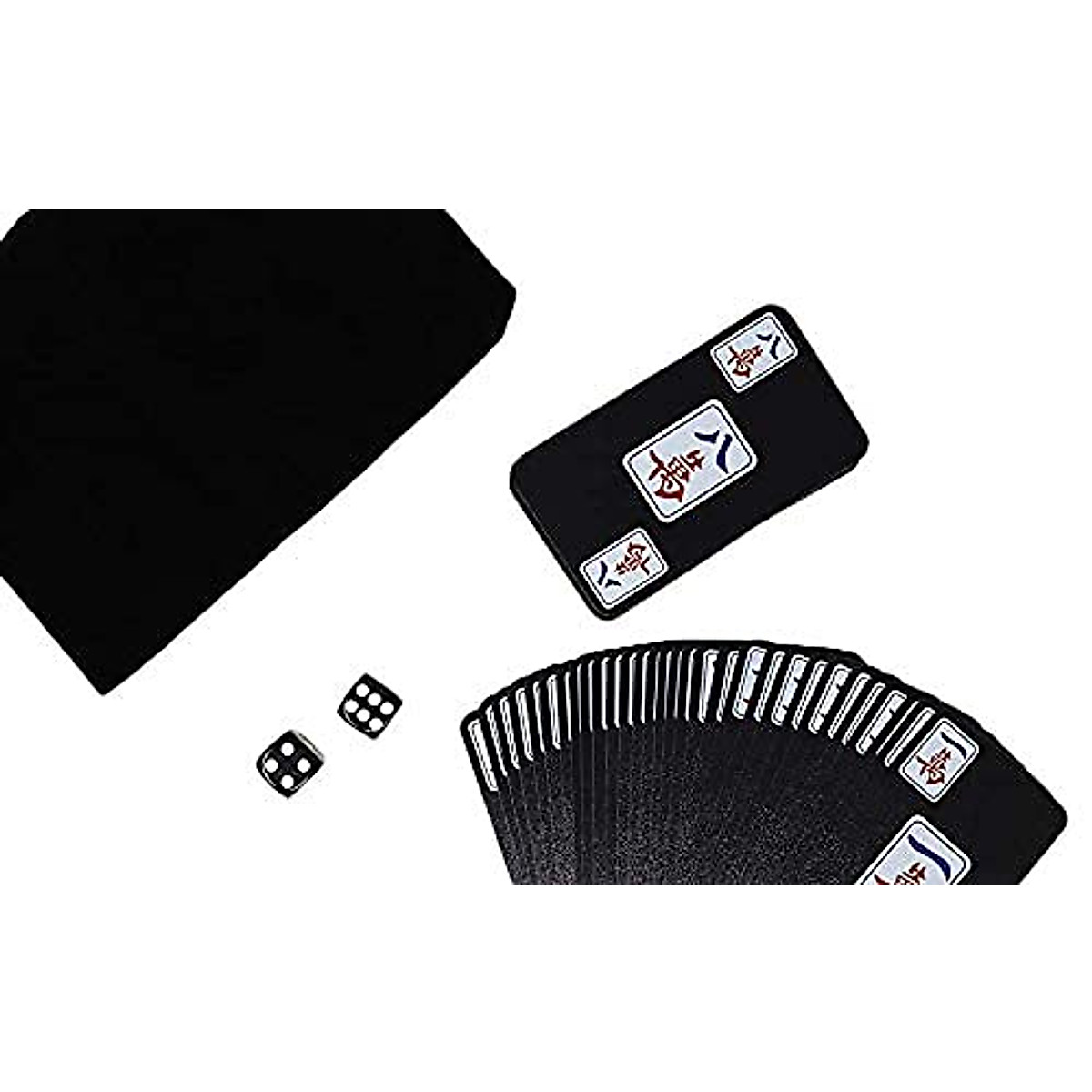 Funrarity Chinese Mahjong Cards Deluxe Set 144 Playing Cards with 2 Dice and Travel Bag (Mah Jong, Mahjongg, Mah-Jongg, Mah Jongg, Majiang) Plastic PVC Portable Durable Waterproof Black