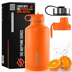 SQUATZ 64 Oz Neptune Series Steel Water Bottle, Stainless Double Wall Vacuum Insulated Flask with Handle Strap, Durable and Elegant Leak Proof Wide Mouth Thermos for Gym, Travel, Hiking, and Camping