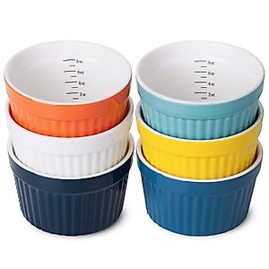 BTaT- Ramekins, Set of 6, Ramekins 8 oz, Assorted Color, Ramekins for Baking, Ramekin with Measurement Markings, Creme Brulee Dishes, Souffle Cups, Custard Cups, Ceramic Bakeware
