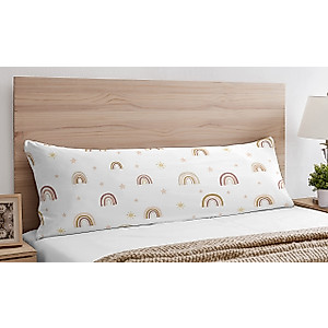 Sweet Jojo Designs Boho Rainbow Body Pillow Case Cover (Pillow Not Included) - Blush Pink Dusty Rose Gold Yellow Mauve Taupe Beige Tan Bohemian Stars Sun Celestial Vintage Sky