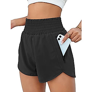 BMJL Women's Athletic Shorts High Waisted Running Shorts Pocket Sporty Shorts Gym Elastic Workout Shorts(L,Black)