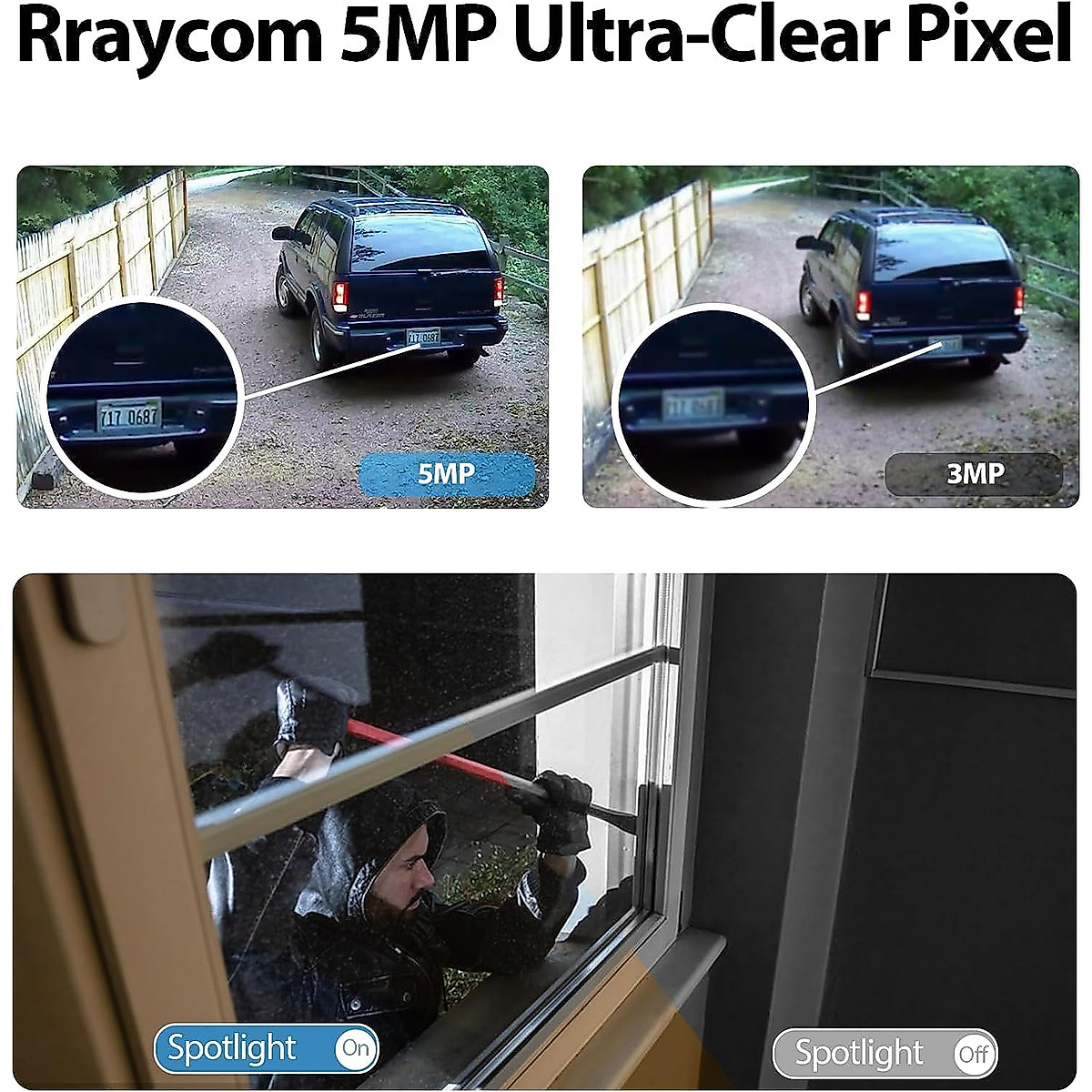 Rraycom 5MP Solar Security Cameras Wireless Outdoor with Solar Panel, 2K QHD WiFi Wireless Camera for Home Security with Color Night Vision, Motion Detection, 2-Way Talk, Compatible with Alexa