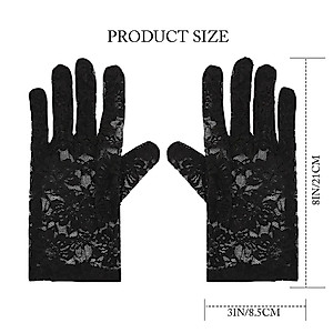 Latious Black Lace Finger Prom Gloves White Short Halloween Wrist Length Gloves Accessories for Women (Black-1)