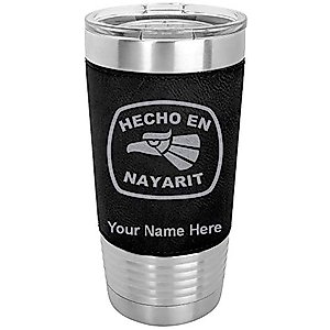 LaserGram 20oz Vacuum Insulated Tumbler Mug, Hecho en Nayarit, Personalized Engraving Included (Faux Leather, Black)