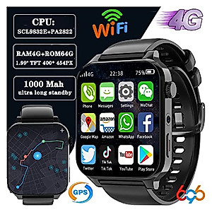 JAITEA New R.AM 4GB ROM 64GB 1.99 Inch 4G Call Smartwatch GPS WiFi Dual Camera Waterproof Sports Men's Smartwatch Men