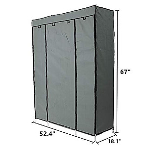 YYAO Portable Clothes Closet Non-Woven Fabric Wardrobe Closet Double Rod 12 Storage Shelves Clothes Organizer Armoire,Gray