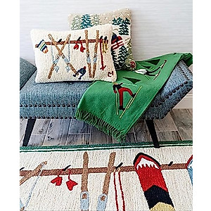 Chandler 4 Corners Artist-Designed Ski Rack Hand-Hooked Wool Decorative Throw Pillow (14” x 20”) Ski Pillow for Couches & Beds - Easy Care & Low Maintenance - Ski & Winter Sports Throw Rug