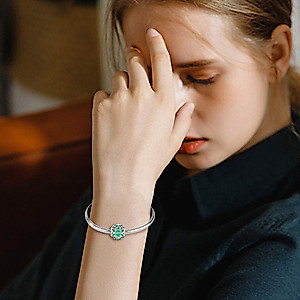 GNOCE ST Saint Patricks Day Gift Lucky Four Leafs Charms for Bracelets Sterling Silver Gift For My Goddess Bead Charms With Green Cubic Zirconia Charm Bead Fit All Bracelet Necklace