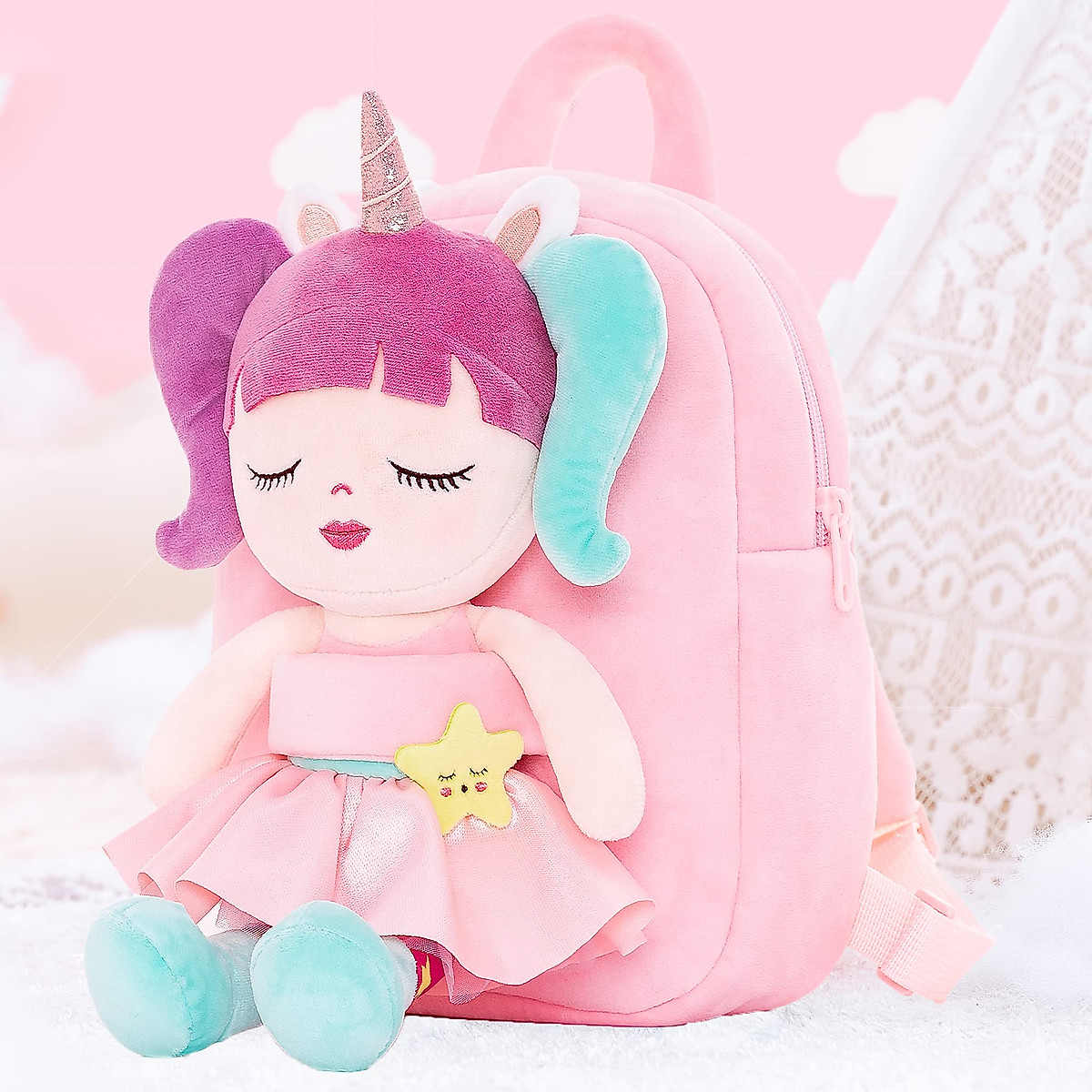 Lazada Girls Backpack with Doll Toddler Toys Baby Girls Gifts Rag Dolls 9.5“