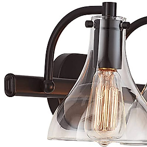 Possini Euro Design Sorren Industrial Modern Wall Light Black Metal Hardwired 20 1/2" 3-Light Fixture Curving Clear Glass Shade for Bedroom Bedside Bathroom Vanity Living Room Hallway Dining House