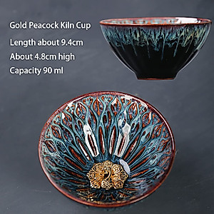JianZhan Tenmoku Ceramic Handmade TeaCup Porcelain Teacup Kungfu Tea Cup Tenmoku Teacup Master Teacup Ceremonial Matcha Tea Mug Shape,Peacock