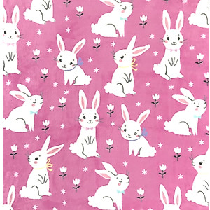Spring Fleece Throw Blanket: Spring Bunnies and Flowers, Soft Cozy Velvet Fleece, Pink Blue White, 50" x 60" Inch for Girls and Boys (Spring Bunny)