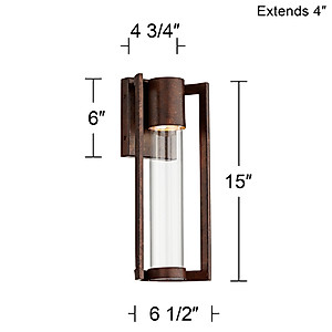 Maxfield Modern Contemporary Outdoor Wall Light Fixture LED Bronze 15" Clear Glass Cylinder for Exterior House Porch Patio Outside Deck Garage Yard Front Door Garden Home - Possini Euro Design