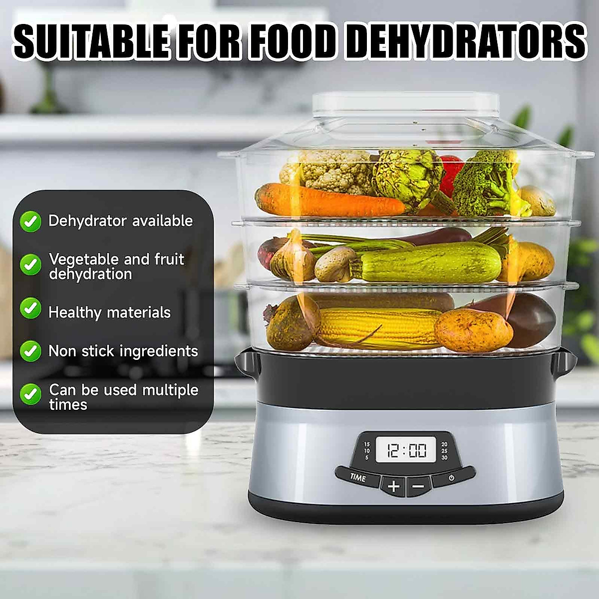 8Pcs Round Silicone Dehydrator Sheets Non-stick Fruit Dehydrator Mats Dehydrator Tray Liner Reusable Reusable Steamer Mat Mesh Sheet for Fruit Dryer (Round 13" Diameter)