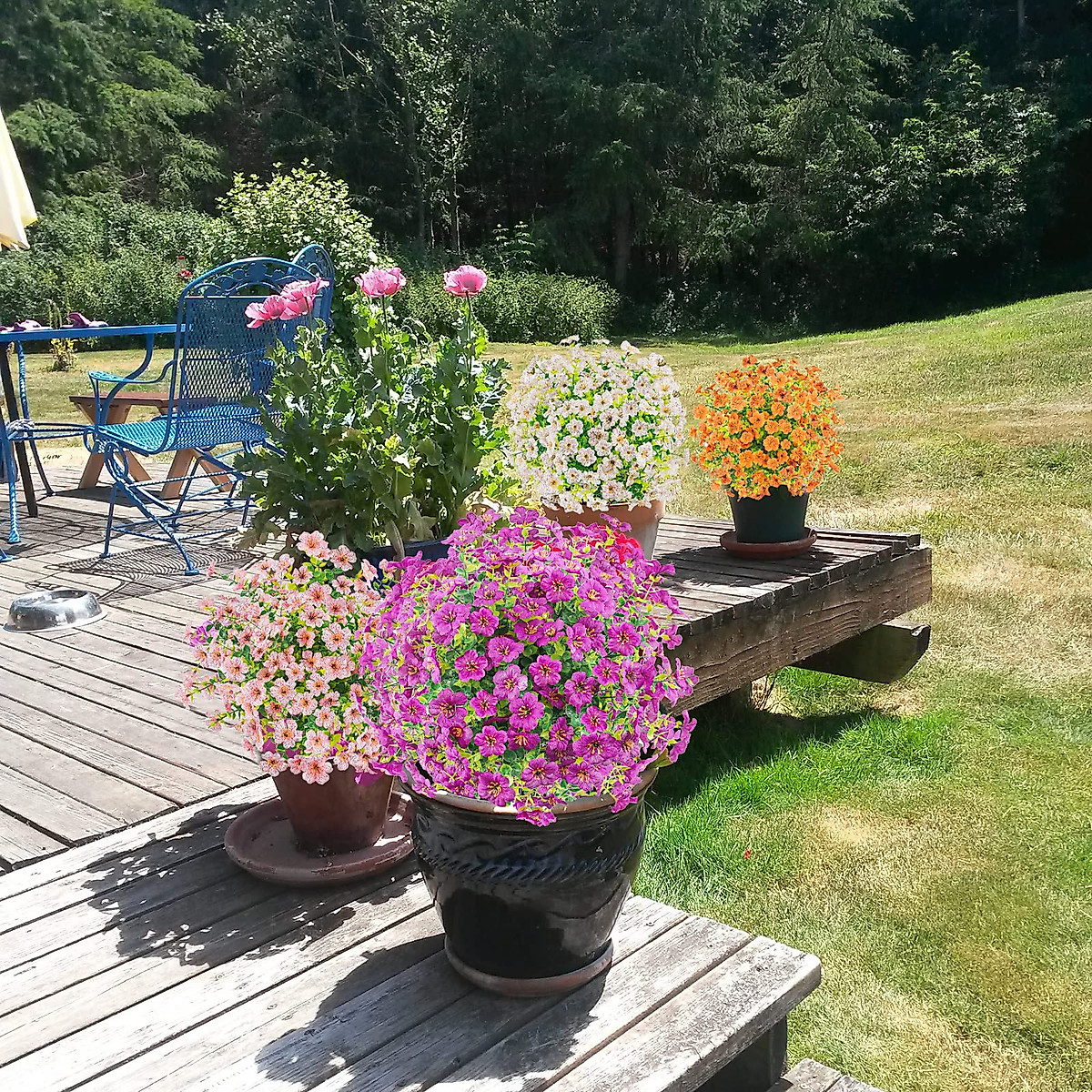 Tepaler Artificial Flowers 6 Bundles Outdoor UV Resistant Fake Flowers No Fade Faux Plastic Greenery Shrubs Home Garden Porch Window Box Decorating (Purple)