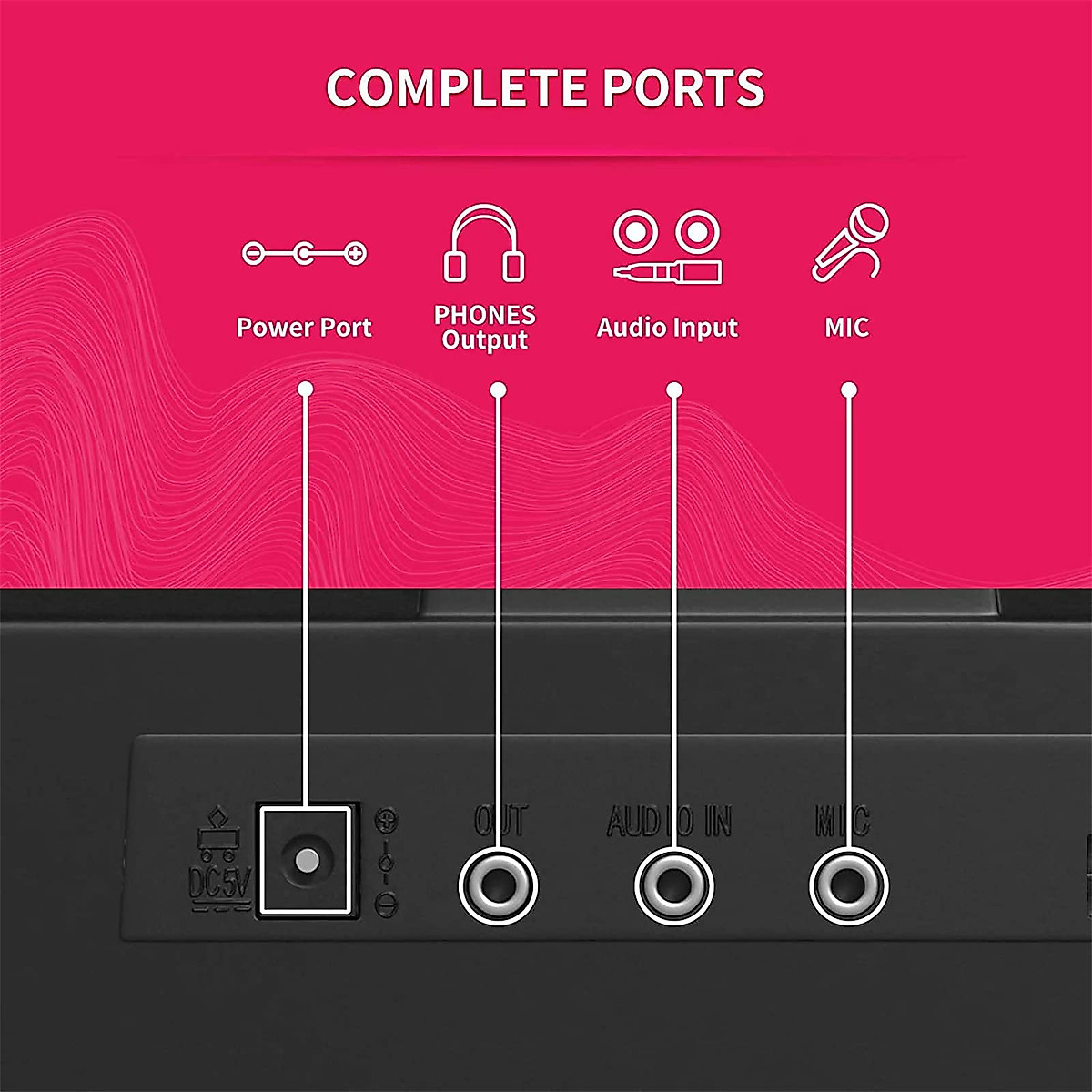 Fujampe 61Key Keyboard Piano W/Lighted Keys, LCD Display, Piano Bench, Microphone, Headphones, Note Stickers, Keyboard Stand, Music Stand, Electric Portable Piano Keyboard for Beginners