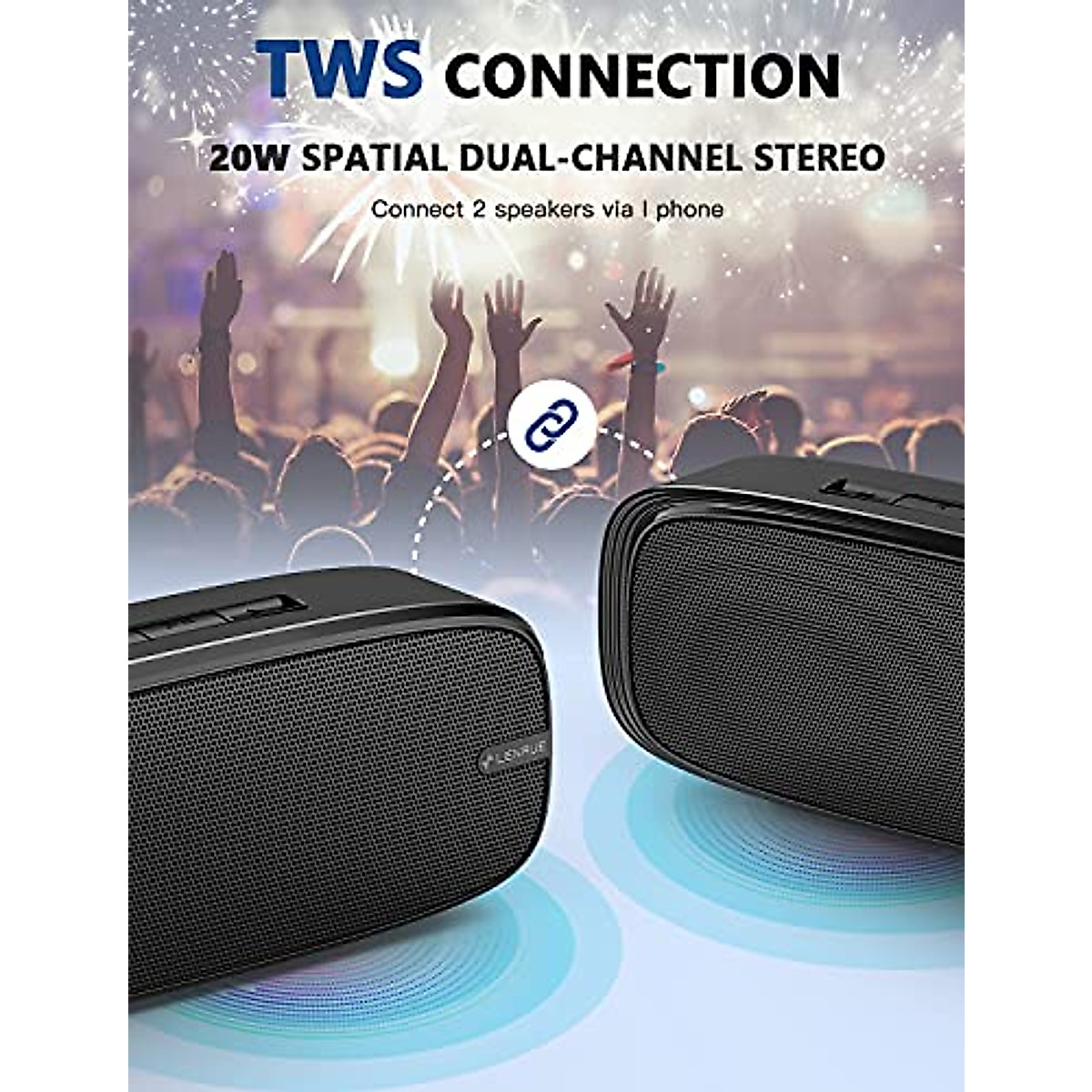 LENRUE Bluetooth Speaker, Wireless Portable Speaker with Loud Stereo Sound, Rich Bass, 12-Hour Playtime, Built-in Mic. Perfect for iPhone, Samsung and More