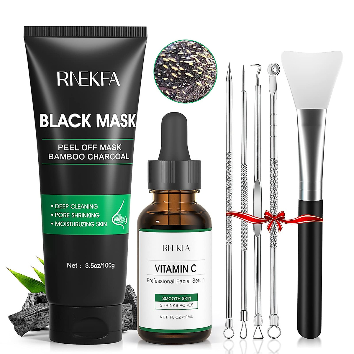 Blackhead Remover Mask Kit 4-in-1 Peel Off Charcoal Face Mask with Vitamin C Serum Blackheads Extractor Tools, and Silicon Brush, Purifying Deep Cleansing Blackheads Acne Mask for Women and Men, 100 g