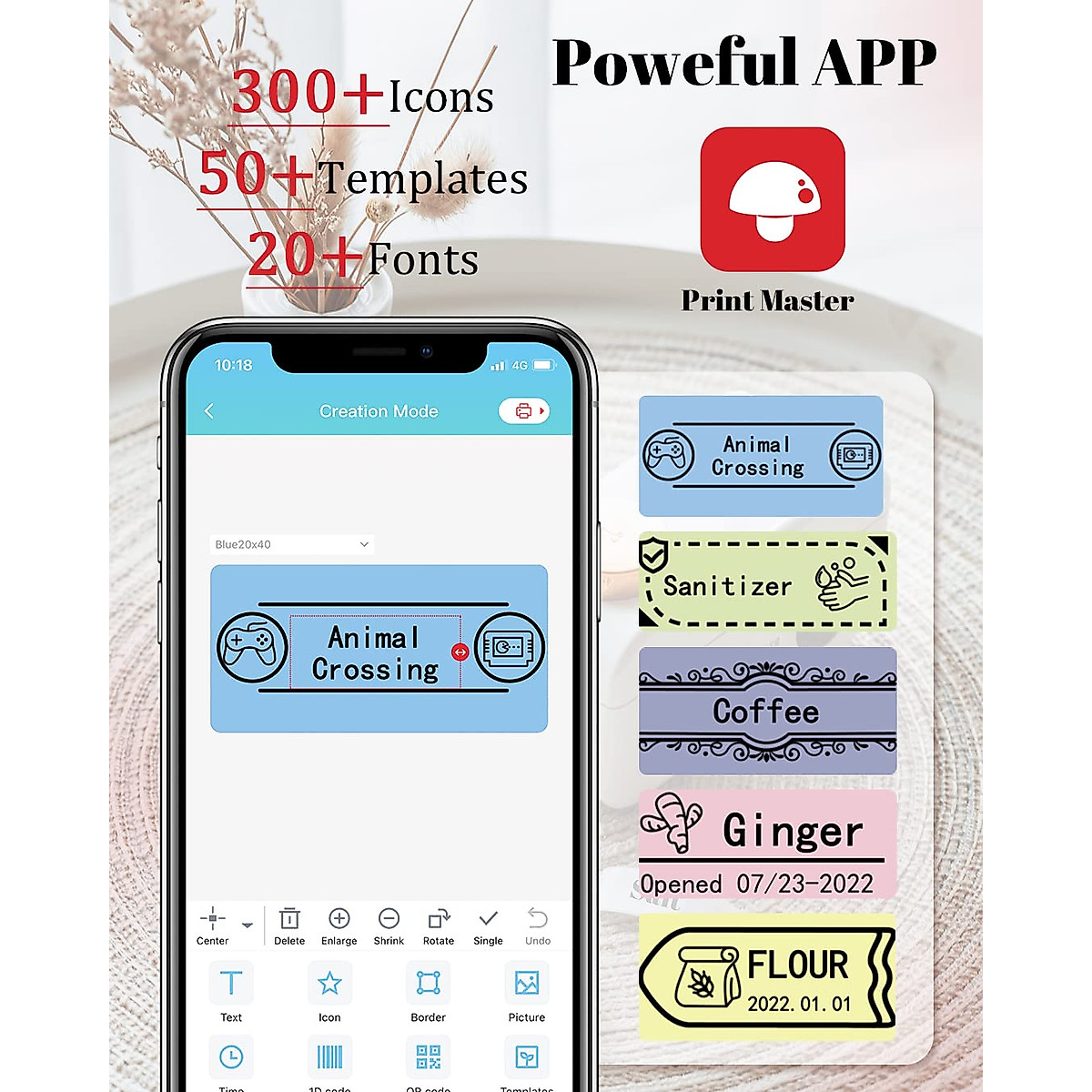 Phomemo D50 Label Maker with 3 Rolls Transparent Adhesive Label 24mm*6mm