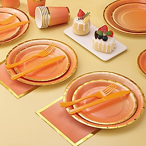Gudvilla Orange Party Decorations, 168Pcs Orange Paper Plates and Napkins Party Supplies, Fall Paper Plates Serve 24, for Birthday Graduation Fall Thanksgving