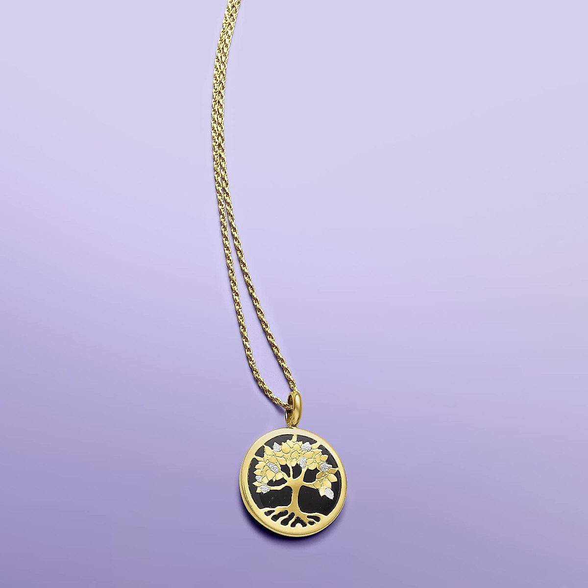 Ross-Simons 17mm Black Onyx Tree Of Life Pendant in 14kt Yellow Gold