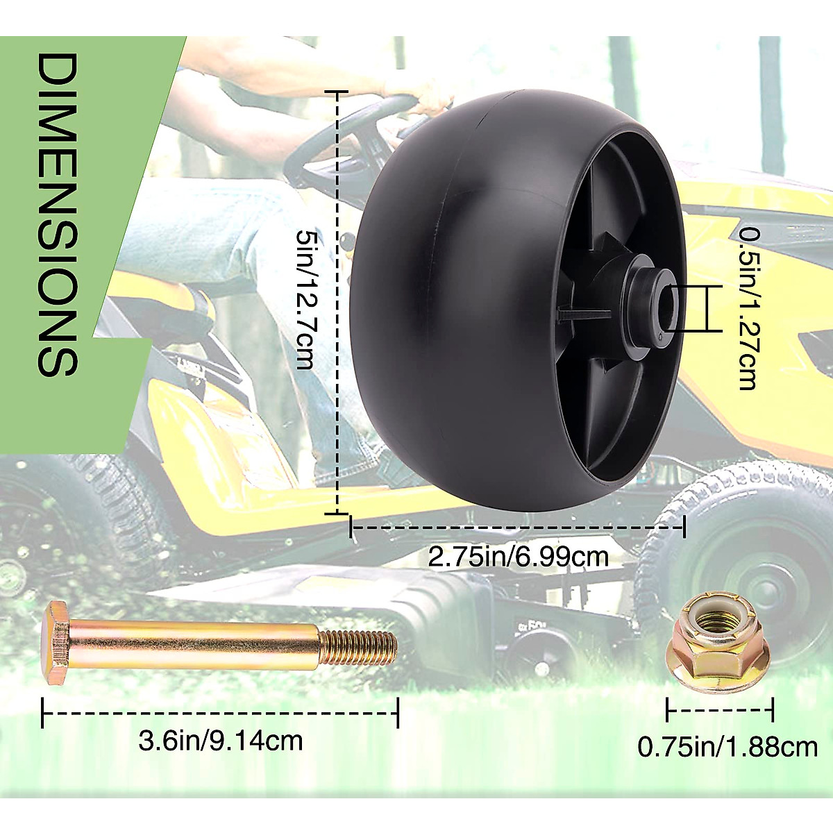 734-04155 Deck Wheel Compatible with MTD Cub Cadet 734-04155 Husqvarna 532174873 Toro 112-0677 Craftsman MTD AYP, 5 inch Lawn Mower Deck Wheels Fit for Most 42'' 46'' 48'' 50" 54" Decks (4 Packs)