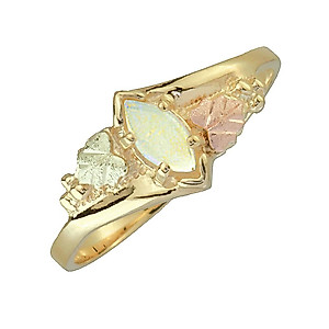 Opal Cabochon Marquise Ring, 10k Yellow Gold, 12k Green and Rose Black Hills Gold Size 8