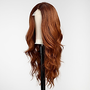 starluck Long Ombre Auburn Wavy Wig for Women 26 Inch Middle Part Curly Wig Natural Looking Synthetic Heat Resistant Fiber Wig for Daily Party Use