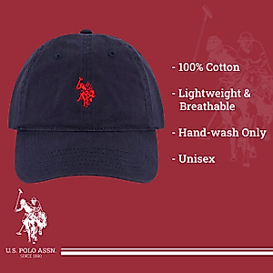 U.S. Polo Assn. mens U.s. Polo Assn. Washed Twill Cotton Adjustable Hat With Pony Logo and Curved Brim Baseball Cap, Navy Blue, One Size US