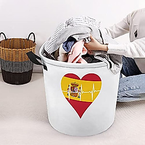 Love Spain Heartbeat Large Laundry Basket Hamper Bag Washing with Handles for College Dorm Portable