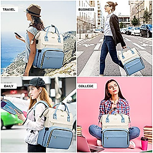 LOVEVOOK Laptop Backpack for Women Fashion Business Computer Backpacks Travel Bags Purse Doctor Nurse Work Backpack with USB Port, Fits 15.6-Inch Laptop Beige-Light Blue