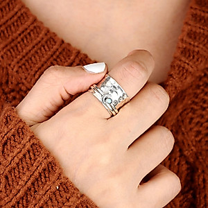 Boho-Magic Spinner Moonstone Moon Ring for Women 925 Sterling Silver Fidget Wide Band (7)