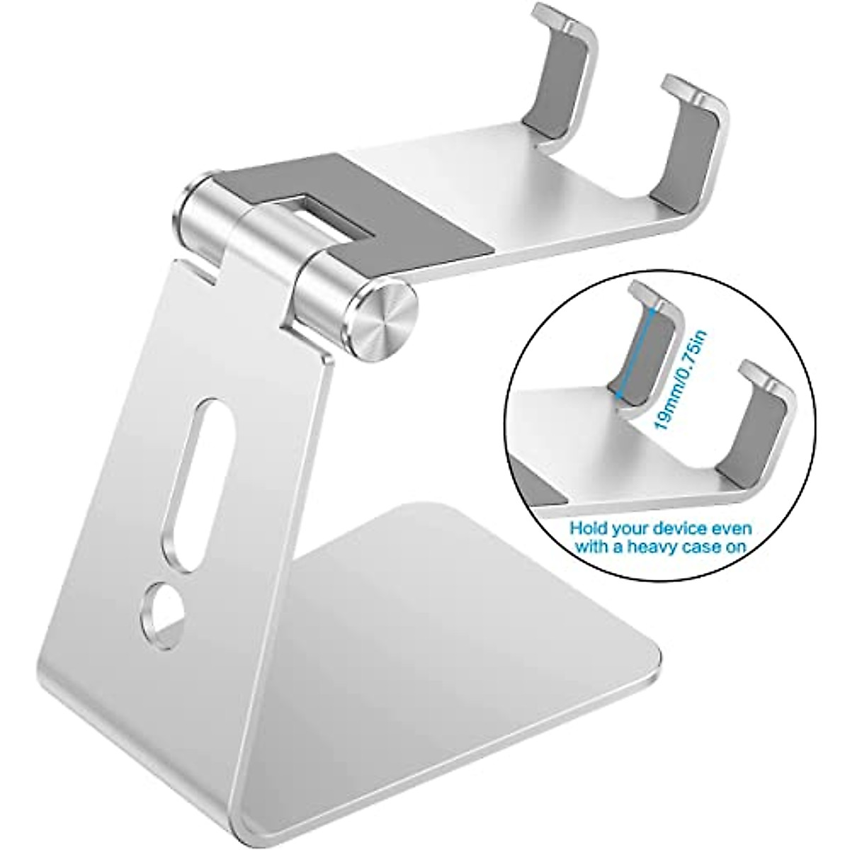 OMOTON Adjustable Cell Phone Stand, C2 Aluminum Desktop Phone Dock Holder Compatible with iPhone 11 Pro, SE, XR, 8 Plus 7 6, Samsung Galaxy, Google Pixel and More, Silver