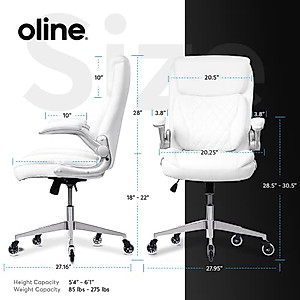 Oline Ergonomic Executive Office Chair - Rolling Home Desk PU Leather Chair with Adjustable Armrests, 3D Lumbar Support and Blade Wheels - Computer Gaming Swivel Chairs (White)