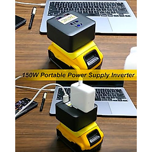 150W Portable Power Supply Inverter Fit for Dewalt Battery, DC 18-20v to AC 110-120v for Road Trip Home Emergency Laptops and Other Small Devices Tool, with Dual USB 5V 3.1A and 1 AC Socket