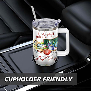 qoepfnsh Teacher Tumbler 40 oz Tumbler with Handle Teacher Travel Coffee Mug Cup Water Bottle Stainless Steel Insulated 40oz Tumblers with Lid and Straw Teacher Gifts for Women