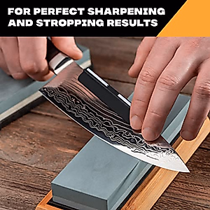 Premium Knife Sharpening Stone Set – 400/1000 and 3000/8000-Grit Professional, Whetstone Set Includes Flattening Stone, Bamboo Base, Leather Strop, Honing Guide, Angle tool and Abrasive Compound