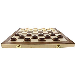 Fun+1 Toys! Classic Wood Checkers Stackable Pieces - Set of 26 Total Checkers Pieces in a Velvet Drawstring Storage Pouch. Each Piece 1.125-Inch Wide and in Brown/Natural Colors.