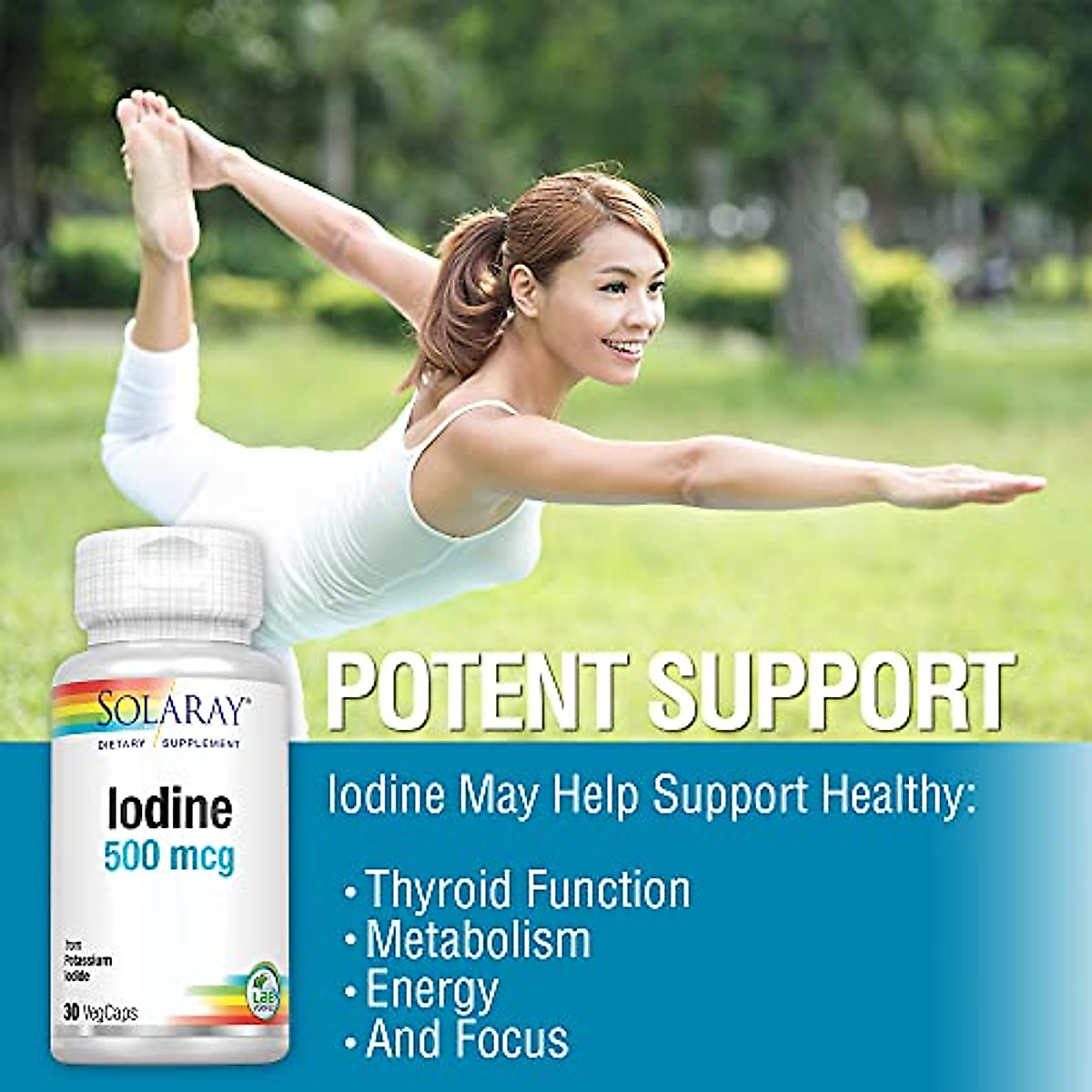 Solaray Iodine 500 mcg | May Help Support Healthy Thyroid Function, Metabolism, Focus and Energy | Non-GMO, Vegan | 30 VegCaps