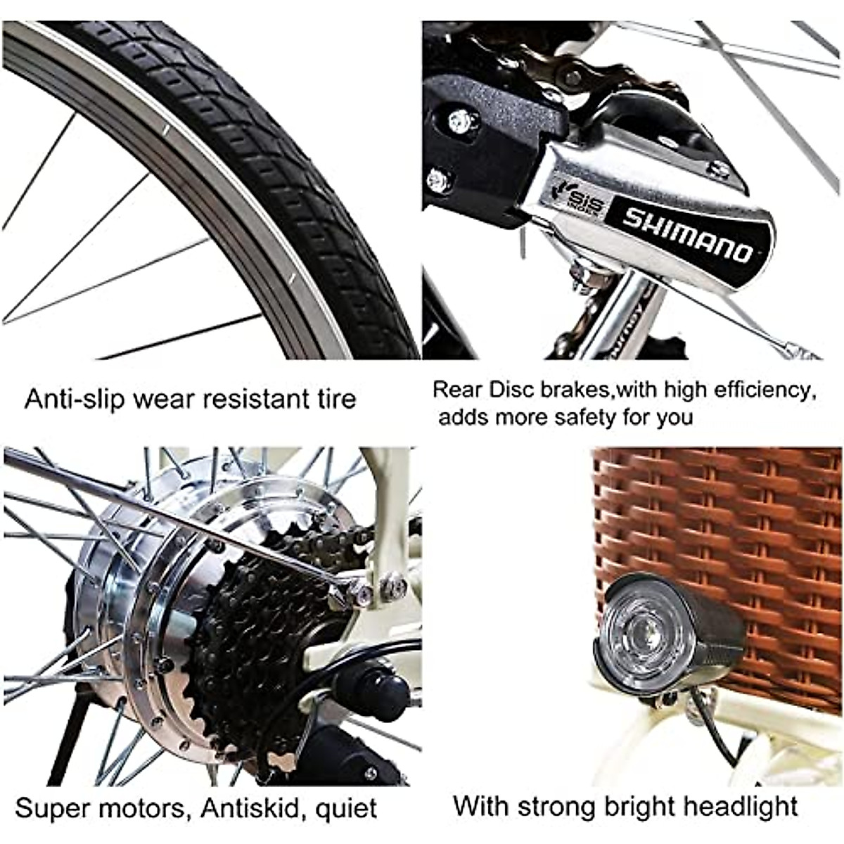 NAKTO 350W Electric Bike 26" Commuting E-Bike 6 Speed Electric Bikes for Adults City Ebike for Women High Speed Electric Bikes with 36V 12AH Removable Battery