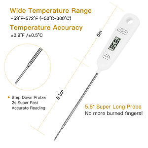 Regetek Instant Read Meat Thermometer Digital LCD Cooking with Long Probe Food Cooking Thermometer for Grill Oven BBQ Smoker Food Thermometer