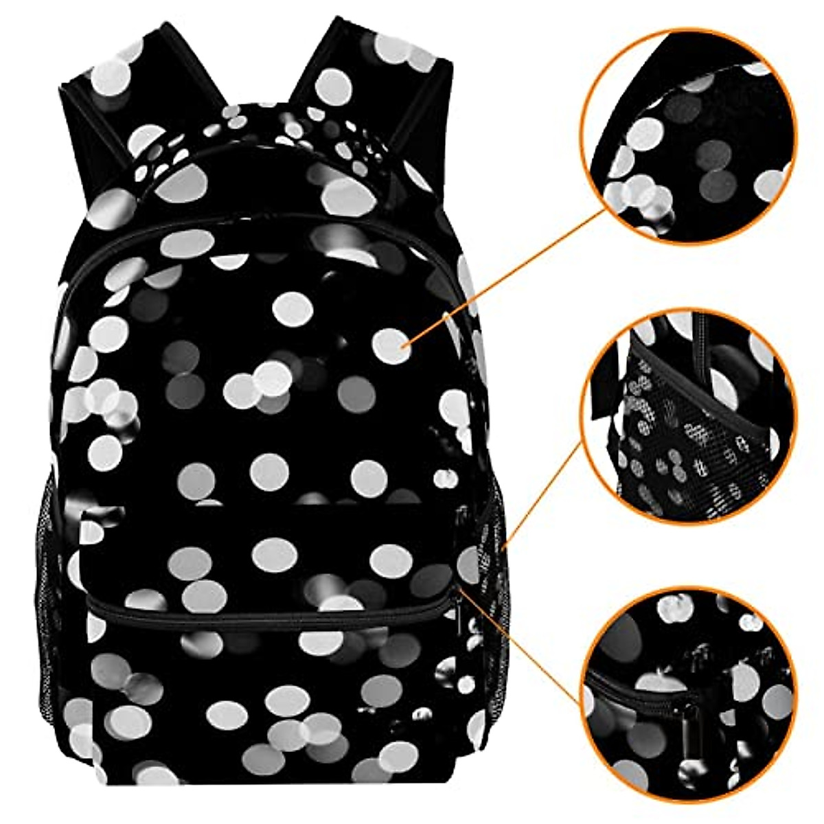 Teens Student Backpacks Boys Girls School Bookbags Laptop Backpack Black Polka Dot Schoolbag Purse Casual Daypack Bag with Multiple Pockets