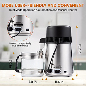 YOUNGTREE 4L Polished Stainless Steel Water Distiller, 110V 1 Gallon Distilled Water Machine for Home Countertop, UL Listed Distilled Water Maker, 750W Electric Automatic Water Purifier