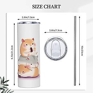VunKo Cute Hamster Hamsters Stainless Steel Slim Insulated Water Bottles Tumbler with Lid and Straw, Leak Proof Simple Modern Water Bottles for Kids Girls Boys Men Women