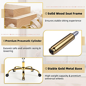 ABET Desk Chair with Wheels, Velvet Gold Office Chair Armless Swivel Chair with Tufted High Back Rivet Trim, Comfy Upholstered Ergonomic Computer Chair for Bedroom, Beige