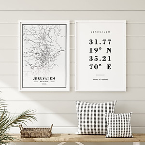 Dear Mapper Jerusalem View Abstract Road Modern Map Art Minimalist Painting Black and White Canvas Line Art Print Poster Art Print Poster Home Decor (Set of 3 Unframed) (16x24inch)