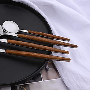 Uniturcky 6-Piece Dinner Spoons Set, Food Grade Stainless Steel Spoons for Home Hotel Restaurant, Silver Mirror Polished, Faux Wooden Clip Handle Design, 8.0inch Durable Spoons Set, Dishwasher Safe