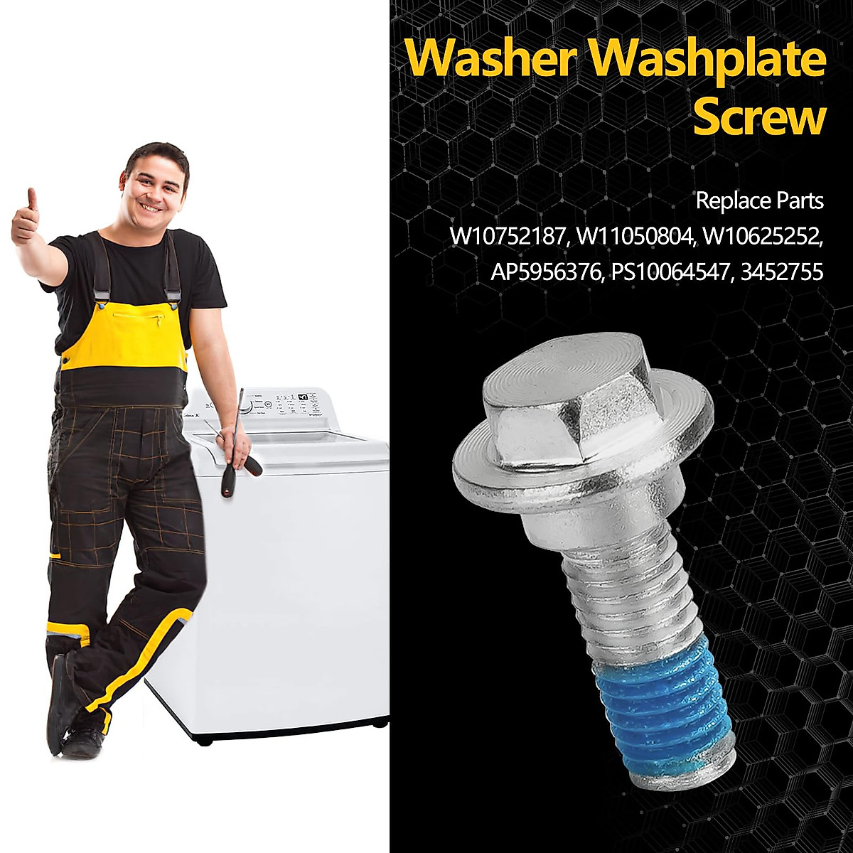 W10752187 W11050804 Washer Washplate Screw Compatible with Whirlpool Washing Machine Washplate Agitator Bolt - 2 Pack